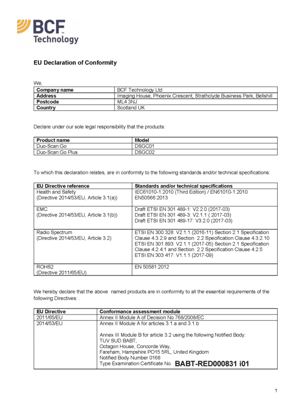 Duo-Scan:Go / Duo-Scan:Go Plus EU Declaration of Conformity | IMV imaging